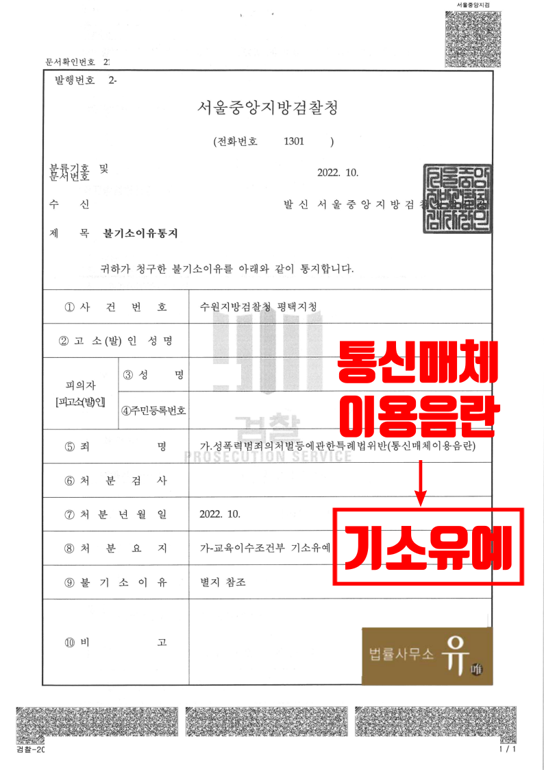 Sns로 성기동영상 보내 통매음혐의 피소된 사건 기소유예 로톡