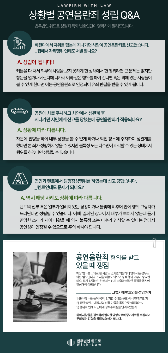 차량이나 텐트에서 성행위 공연음란죄에 해당될까 로톡